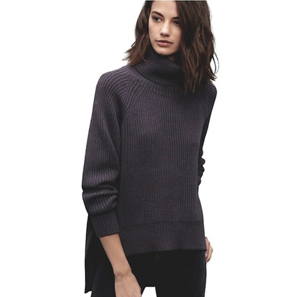Aritzia Wilfred Lin Wool Turtleneck Sweater Dark Grey… - Gem